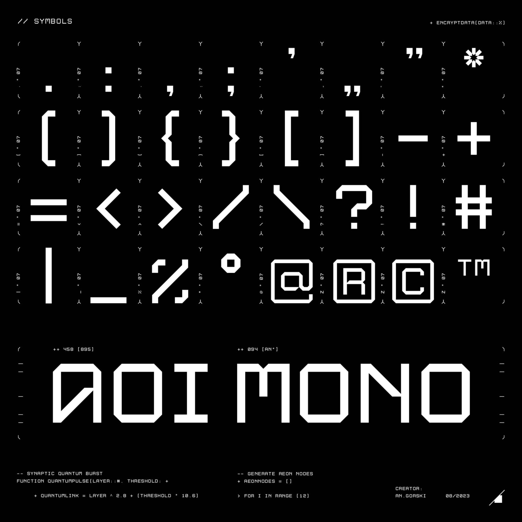 Aoi Mono Nanocrypt Font - Unique font, Numerics, and Symbols