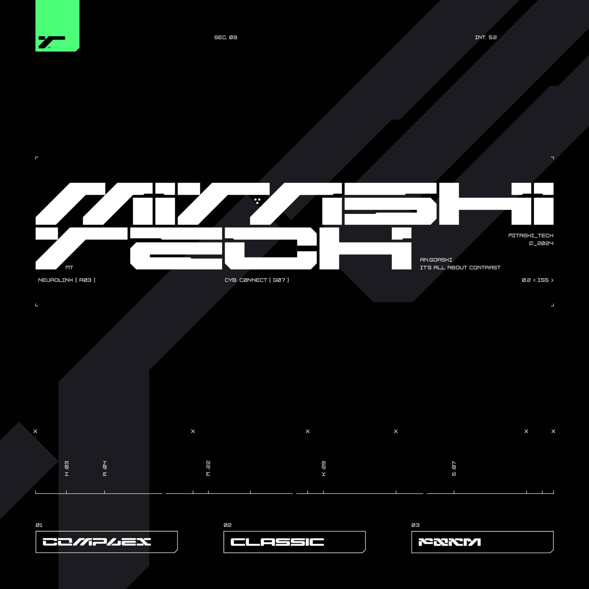 Mitashi Tech Font – Bold, Streamlined Futuristic Typeface