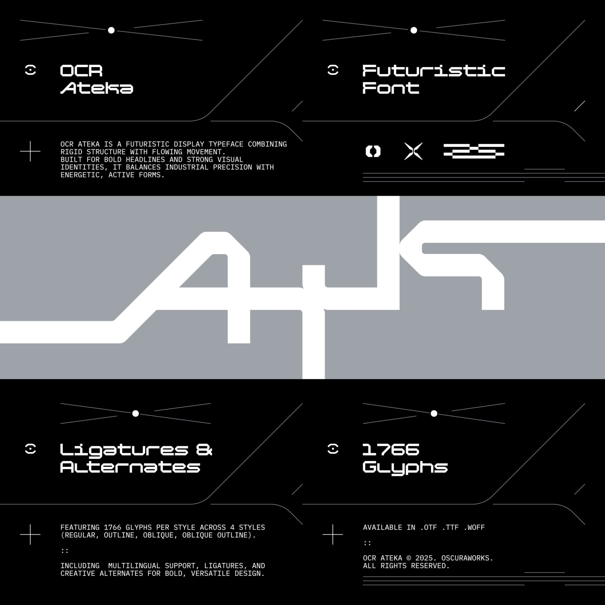 OCR Ateka - Futuristic Display Font & Industrial Typeface | Studio Innate